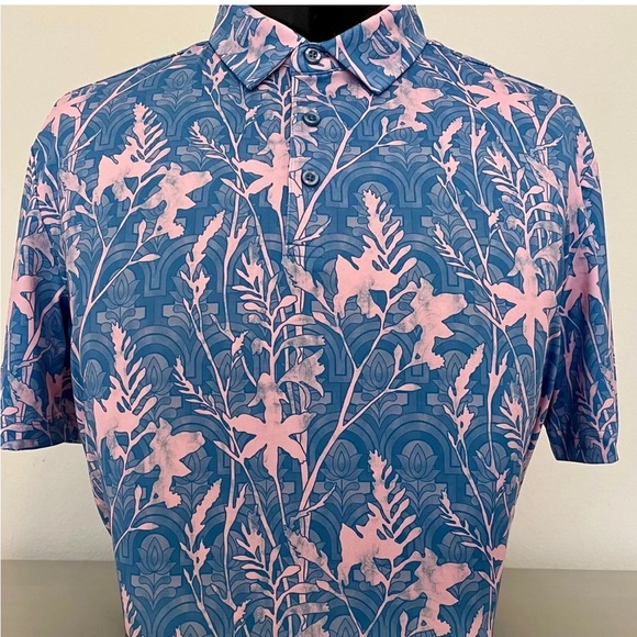 Coby Stevens | Shirts | Cs Blue Pink Lotus Print Polo | Poshmark